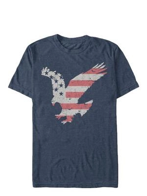 LOST GODS Fourth Of July Flying Eagle American Stripe Short Sleeve Graphic T-shirt Navy Blue Heather