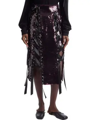 SIMONE ROCHA Unraveling Ribbon Ring Sequin Midi Skirt