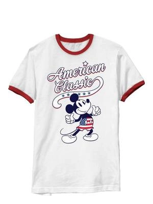 MICKEY & FRIENDS Retro American Classic Short Sleeve Ringer T-shirt - White/red