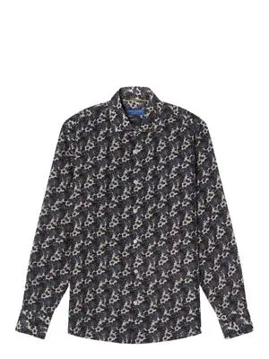 Robert Talbott Reynolds Printed Cow Hide Silk Blend Shirt Black Multi