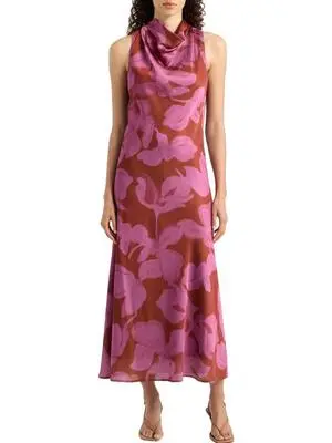 Sam Edelman Floral Cowl Neck Maxi Dress - Rust Pink