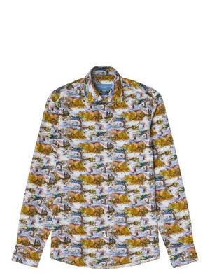 Robert Talbott Reynolds Printed Fishing Scene Shirt Green Multi