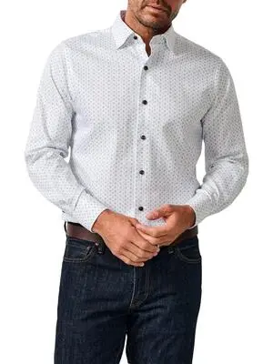 David Donahue Pima Cotton Button Up Shirt White/chocolate