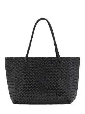 Mango Braided Woven Shopper Bag - Black