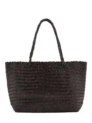 Mango Braided Woven Shopper Bag - Chocolate