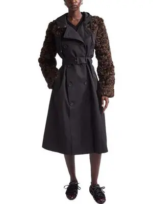 Simone Rocha Faux Fur Detail Trench Coat - Black/brown