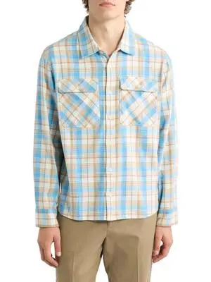 CORRIDOR Plaid Cotton Flannel Button-up Shirt - Blu