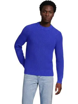 LANDS' END Cotton Drifter Saddle Crewneck Shaker Sweater - Volt Blue