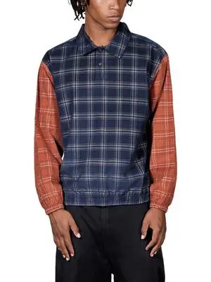 PLEASURES Colorblock Check Cotton Corduroy Shirt - Navy