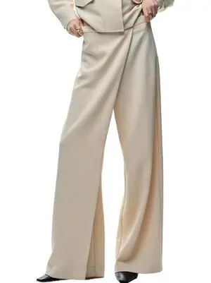 Mango Tamar Wrap Front High Waist Straight Leg Pants - Ecru