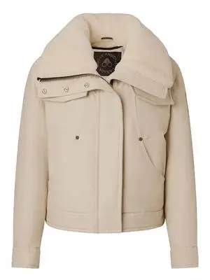 Moose Knuckles Aurora Down & Feather Fill Trucker Jacket With Genuine Shearling Collar - Alabaster