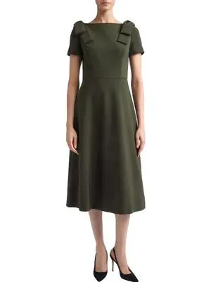 Carolina Herrera Bow Shoulder A-line Midi Dress - Forest Green