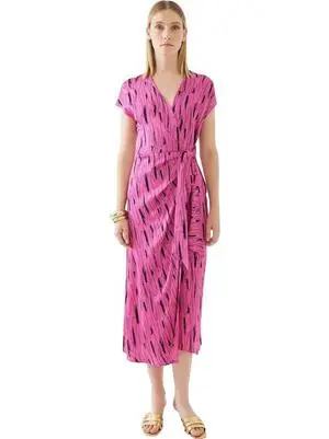 EXQUISE Off Shoulder Belted Wrap Dress - Fuchsia-black