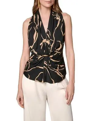 Donna Karan New York Ruched Hardware Top - Blk/fawn