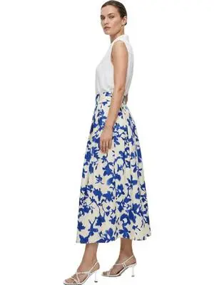 EXQUISE Elastic Waist Pleated Regular Midi Skirt - Navy-bone