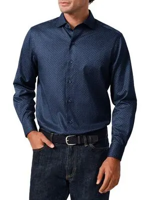 David Donahue Regular Fit Geometric Pima Cotton Shirt Navy