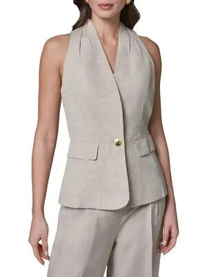 Donna Karan New York Collarless Linen Blend Vest - Flax