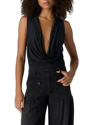 Free People We're Going Out Plunge Neck Bodysuit Black