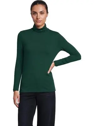 LANDS' END Lightweight Jersey Long Sleeve Turtleneck - Pine