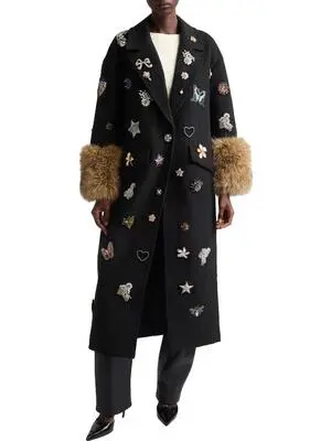 Cinq À Sept Mariella Greatest Hits Coat With Faux Fur Cuffs - Black Multi