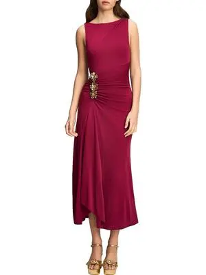 Cinq À Sept Eliro Ruched Bateau Neck Midi Dress - Beet Red