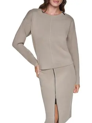 Dkny Zip Shoulder Crewneck Sweater - Putty
