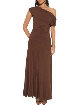 PETAL & PUP Sharmay Off The Shoulder Maxi Dress - Brown