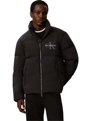 Calvin Klein Nylon Monologo Down Puffer Jacket - Black