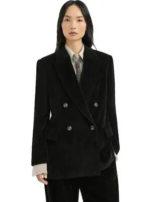 Brunello Cucinelli Sparkling Corduroy Blazer With Monili - Black