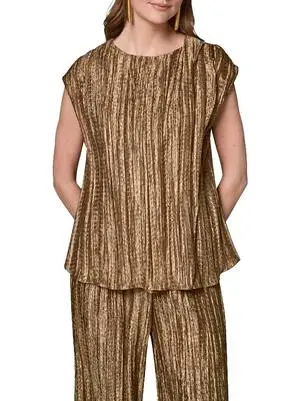 Donna Karan New York Pleated Metallic Top - Gold