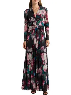 Anne Klein Twist Front Maxi Dress - Deep Jade Multi