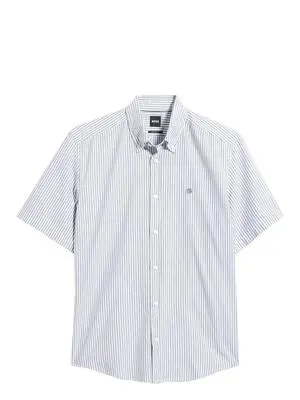 BOSS Liam Regular Fit Pinstripe Short Sleeve Button-down Shirt - Open Blue