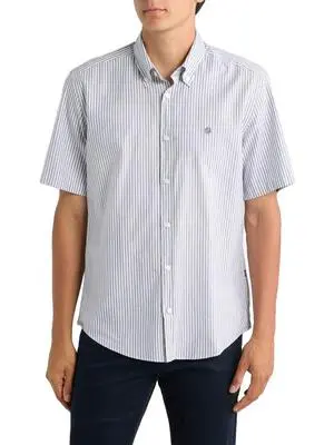 BOSS Liam Regular Fit Pinstripe Short Sleeve Button-down Shirt - Open Blue