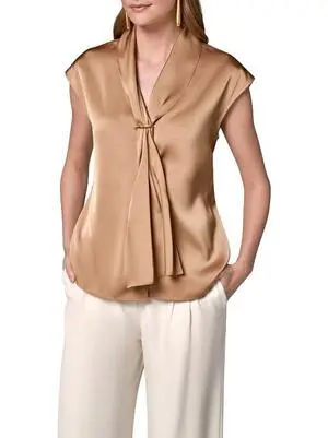 Donna Karan New York Bar Detail Satin V-neck Blouse - Fawn