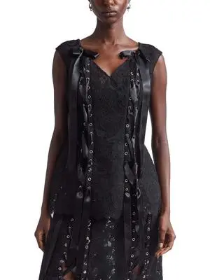 Simone Rocha Unraveling Ribbon Portrait Top - Black