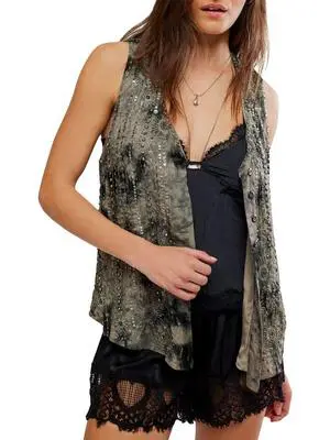 Free People Arden Sequin & Bead Detail Tie Dye Vest - Raven Combo