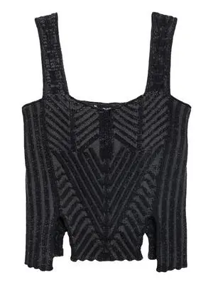 PAOLINA RUSSO Warrior Corset Mixed Stitch Merino Wool Sweater Tank - Black