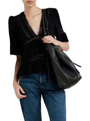 Mango Lou Lace Detailed Top - Black