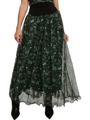 POPILUSH Shapewear Paisley High Waist A-line Maxi Skirt - Moss