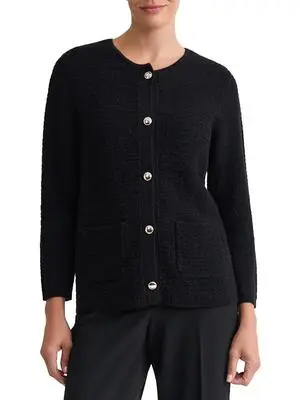 KASPER Textured Button Front Cardigan - Black