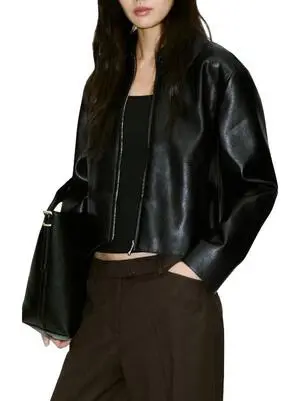 Mango Sabina Faux Leather Jacket - Black