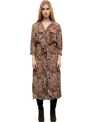 Gerard Darel Cyra 3/4 Sleeve Midi Shirt Dress - Caramel