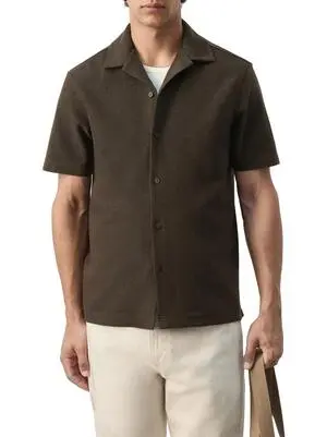 Mango Regular Fit Short Sleeve Textured Button-up Shirt Brown