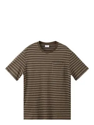 Mango Regular Fit Stripe Cotton & Linen T-shirt - Chocolate