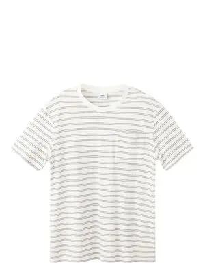 Mango Regular Fit Stripe Cotton & Linen T-shirt - Off White
