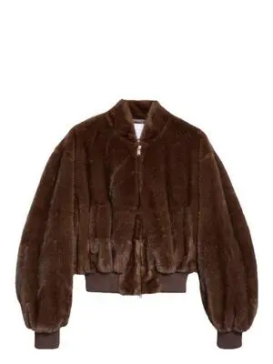 Stella McCartney Plush Faux Fur Bomber Jacket - Brown