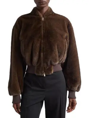 Stella McCartney Plush Faux Fur Bomber Jacket - Brown