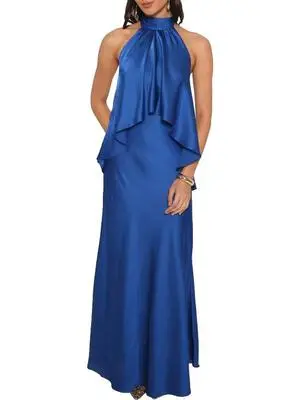 PETAL & PUP Nyomi Tiered High Neck Maxi Dress - Cobalt Blue