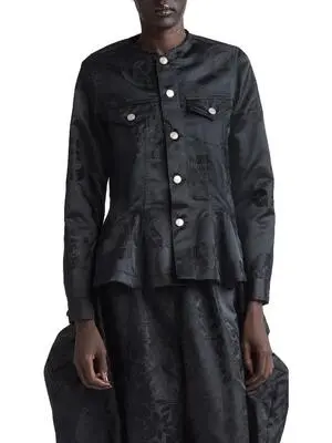 Comme Des Garçons Dragon Jacquard Peplum Jacket - Black