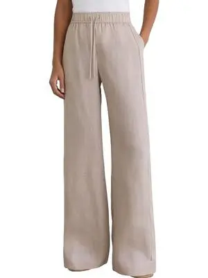 REISS Riley Ladder Stitch Wide Leg Linen Pants - Neutral